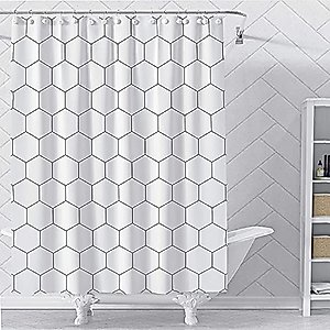 VEGA U Hexagon Fabric Shower Curtain for Bathroom, Modern Bath Decor with Hooks, Hotel Quality, 72x72 Inch