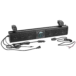 BELVA BASB26 26” Wide IPX5 Weatherproof Marine UTV ATV Sound Bar, Four 3" Speakers, Two 1" Tweeters, Built-in Amplifier, AUX Input, USB Input, Bluetooth Audio and Wireless Remote