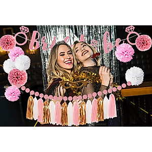 Toylin Bachelorette Party Decorations, Bridal Shower Decorations, Rose Gold Glittery Bride to Be banner, Tissue Paper Pom, Circle Dots Garland and Tassel Garland for Birthday Party Decorations