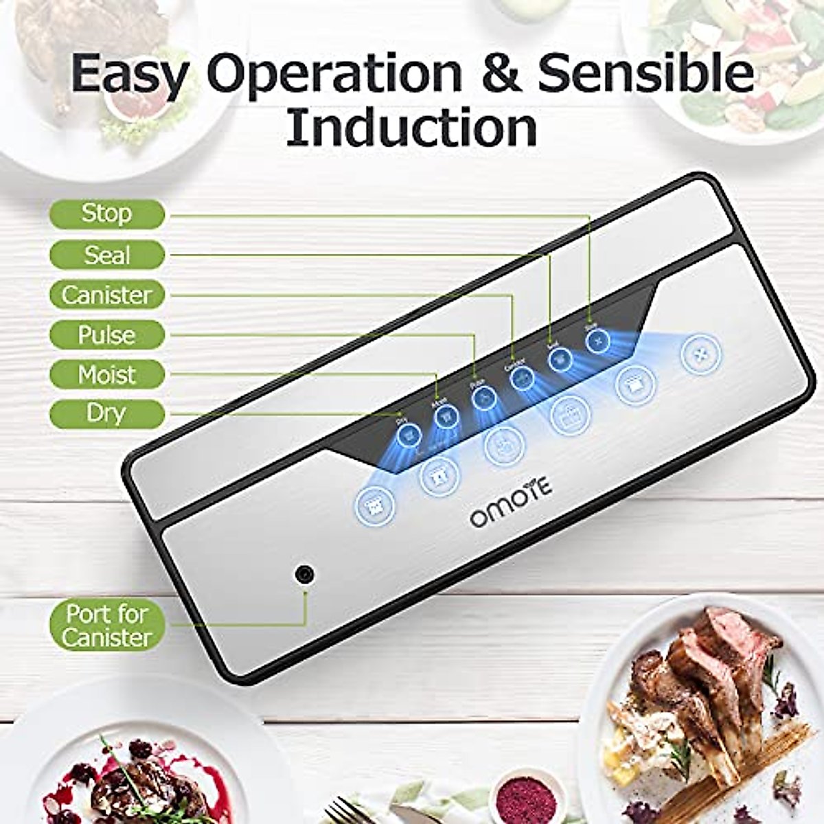 OMOTE Vacuum Sealer Machine, Dry, Moist & Pulse Modes for Food Storage, Handheld Portable Design, Easy to Operate with Built-in Cutter, Paper Bag Storage and Starter Kit