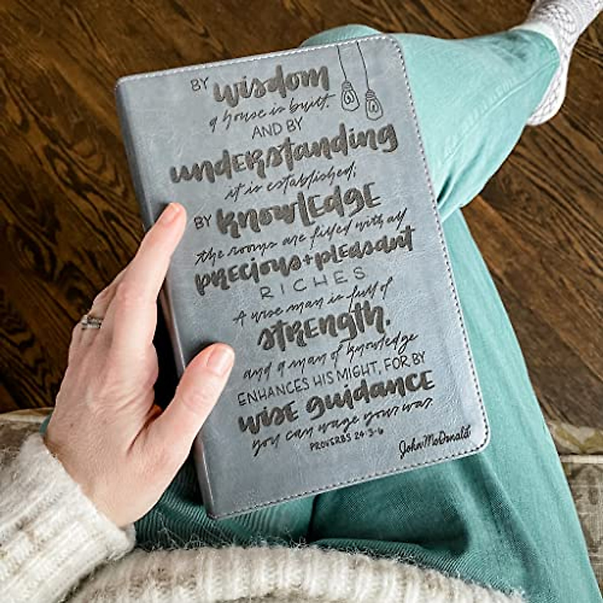 Hand Lettered and Laser Engraved ESV Bible, Student Study Bible with Gray Trutone Leather Cover, Personalized Gift, Custom Name Engraving Available