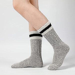 GLENMEARL 2 Pairs Merino Wool Hiking Trekking Winter Thick Warm Boot Crew Socks for Winter,Women,Men,Kids(Red and Black 14-16)