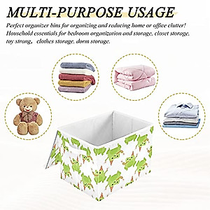 Krafig Cartoon Frogs Foldable Storage Box Large Cube Organizer Bins Containers Baskets with Lids Handles for Closet Organization, Shelves, Clothes, Toys