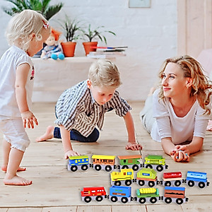 Wooden Train Cars - 12 Pack - A Kids Favorite Toy Train Set