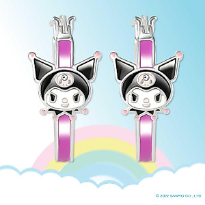 Sanrio Hello Kitty Kuromi Womens Hoop Earrings - Silver Plated Kuromi Earrings Officially Licensed