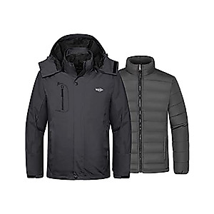 Wantdo Men's Snowboard Waterproof Rain Jacket Cold Weather Snow Gear Gray M