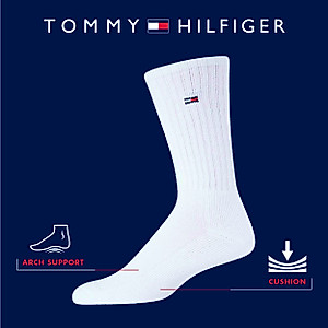 Tommy Hilfiger Men's Athletic Socks - Cushioned Crew Socks (12 Pack), Size 7-12, Pure Black