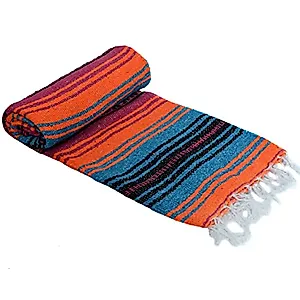 La Montana Mexican Blankets and Throws, 4 Pack, 74"x50" - Made in Mexico, Lightweight Yoga Blanket for Schools, Studios, Outdoors, Camping, Picnic, Decor - Machine Washable, Turquoise/Coral/Orange