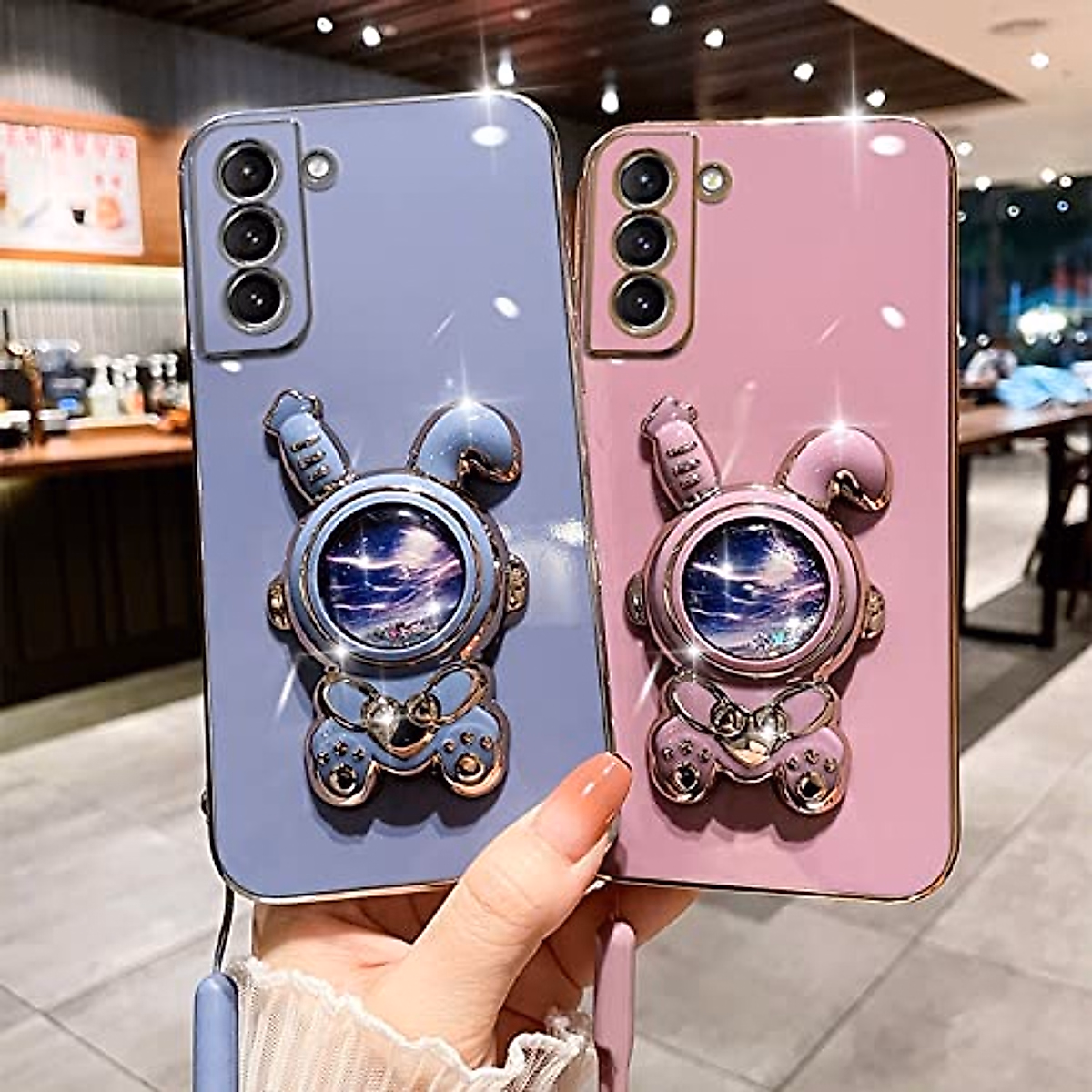 Fold Bracket Case for Samsung Galaxy S23 S22 Note20 S21 S20 Ultra Plus FE A73 A53 A72 A52 Cover with Lanyard,Pink GS,for Samsung A51 4G