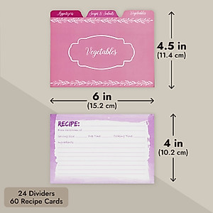 Juvale Wooden Recipe Box with Cards and 24 Dividers with Meat, Veggie, Dessert Tabs (7x5x5 in)