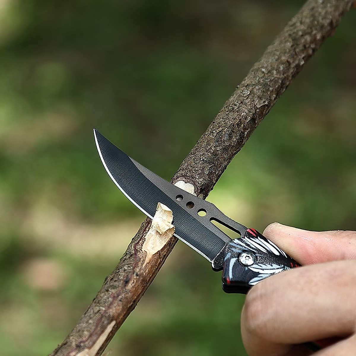 SELUCREH Mini Folding Knife for EDC,Stainless Steel Blade with Indiana Totem, Pocket Clip for Men or Women. (Black)