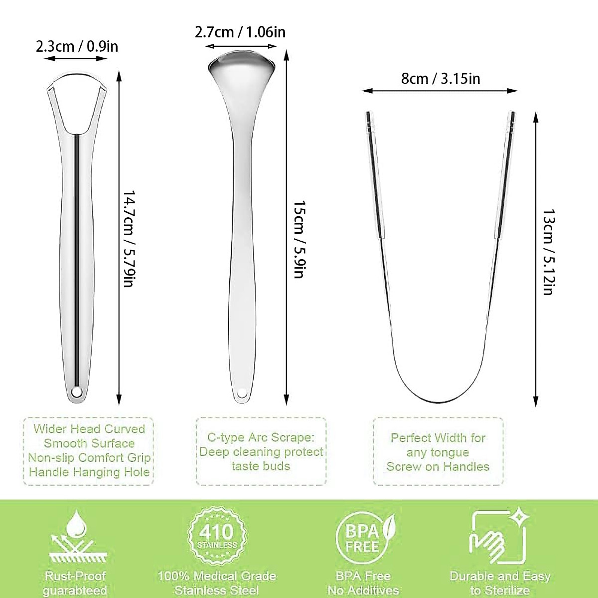 Metal Tongue Scraper For Adults,Stainless Steel Tongue Scrapers,Oral Care Kit Tongue Cleaner Tongue Scraper With Case,3 Pack Tongue Scraper Cleaner and 2Pack Mini Dental Pick.