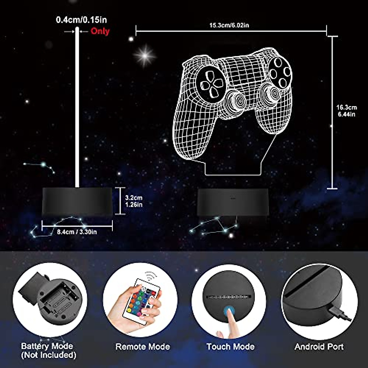 Ammonite 3D Gamepad Illusion Lamp, Game Controller Night Light with Remote Control and Timing Function 16 Color Changing Gaming Room Decor Best Gamer Gift