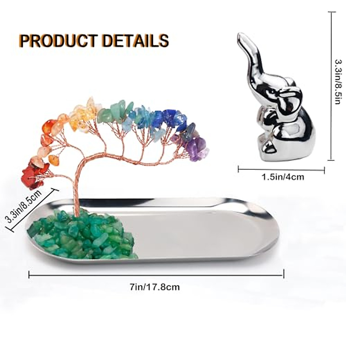 Carselage Elephant Ring Holder for Jewelry, Elephant Gifts for Women, Chakra Crystal Tree Ring Dish Earrings Box Organizer Trinket Tray, Living Room Bathroom Home Decoration, Mothers Day Mom Gifts