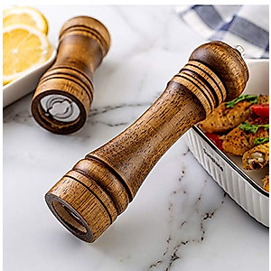 Wood Pepper Grinder Pepper Mill,Adjustable Coarseness Wooden Peppermill, Ceramic Grinding Mechanism Salt Mill Refillable - 8 inch