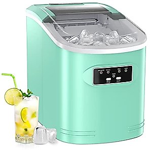 Silonn Countertop Ice Maker Machine, Portable with Handle, Ice Scoop and Basket, Makes up to 27 lbs. of Ice Per Day, 9 Cubes in 7 Mins, Green, 12 x 9 x 12 inches (SLIM06)