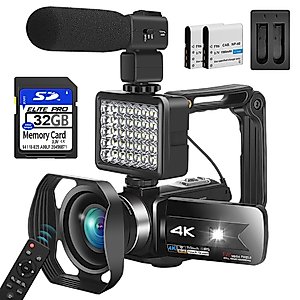 Camcordy Video Camera Camcorder,4K 56MP 60FPS,IR Night Version Flip Screen 16X Zoom WiFi,Vlog YouTube Recorder Camera with Mic flash Lens Hood Stabilizer 2 Batteries 32BG 2.4G Remote Control Charger