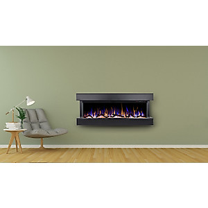 Touchstone Chesmont Smart Electric Fireplace- Wall Hanging Fireplace with 50-inch Wide Black Mantle- Alexa®/WiFi Enabled-10 Color-1500/750 Watt Heater with Thermostat- Crystals & Driftwood-Model 80034