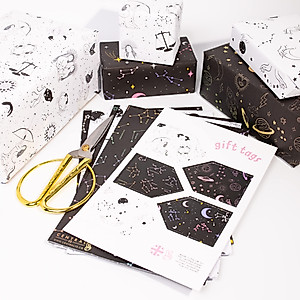 CENTRAL 23 Wrapping Paper Jumbo Set (x20 Sheets) - Starsigns - Zodiac - For Women - Girls - Black White Monochrome - Space Gift Wrap for Boys - Horoscope - With Gift Box & Lid