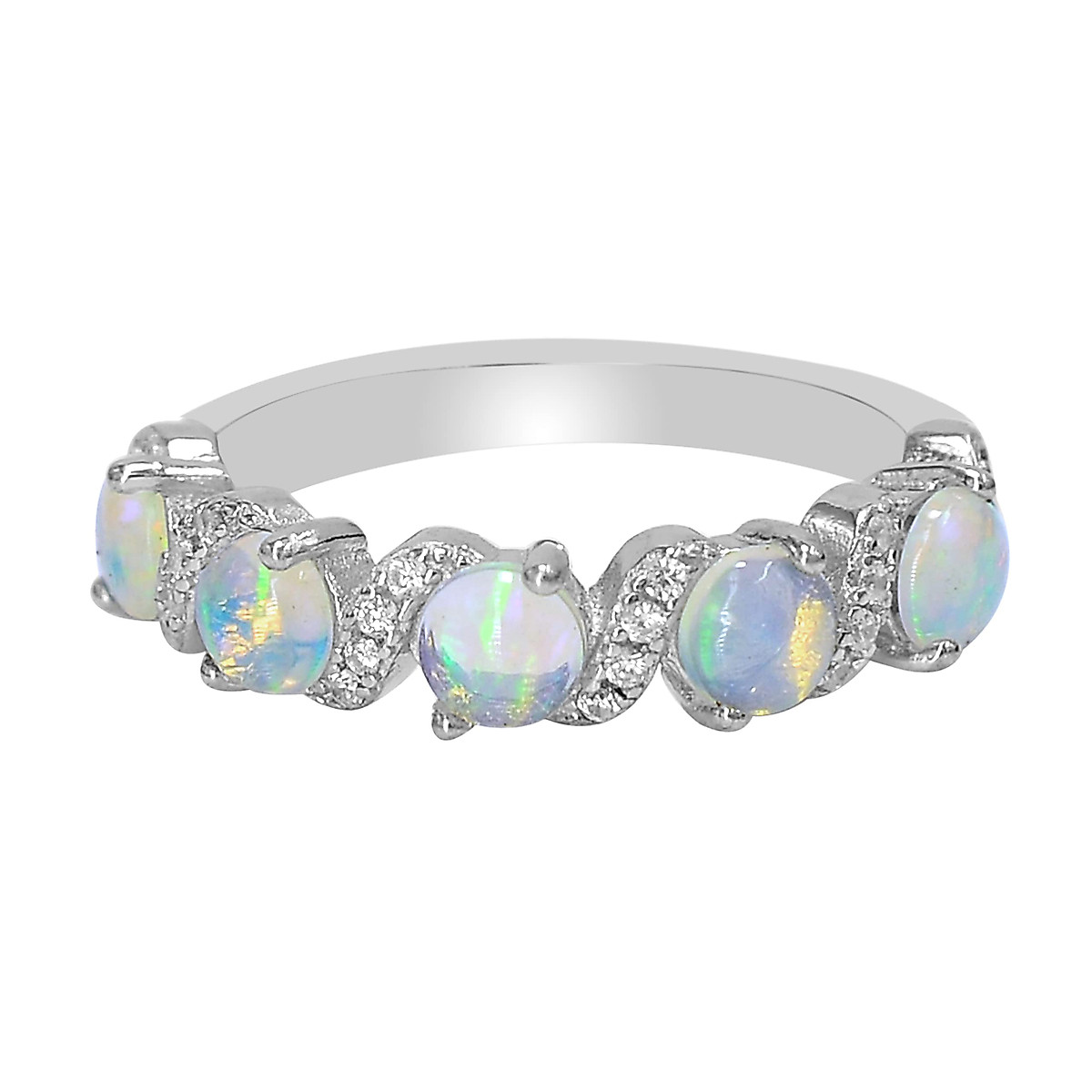 Natural 4 MM Ethiopian Welo Fire Opal Cabochon Ring 925 Sterling Silver October Birthstone Cluster Ring Fire Opal Jewelry Handmade Ring Birthday Gift For Girlfriend (RG-7809) (Sterling Silver, 7 US)