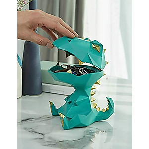 HAUCOZE Candy Dish Cookie Jar Dinosaur Gifts Sculpture Statue Decor Polyresin Figurine Green 7.1 inch