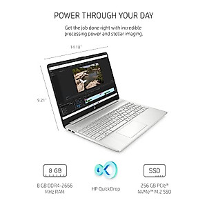 HP 15.6 Inch Laptop, Intel Iris Xe Graphics, 11th Generation Intel Core Processor, 8 GB RAM, 256 GB SSD, Windows 11 Home (15-dy2024nr, Natural silver)