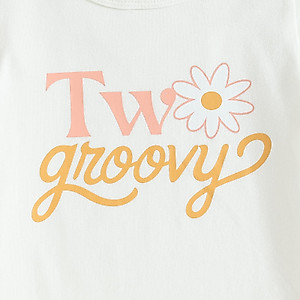 CHAUKAREAUL Toddler Baby Girl 2nd Birthday Outfit Short Sleeve Two Groovy Print Romper Floral Bell Bottom Pants 2 Year Old (White 2nd, 2-3 Years)