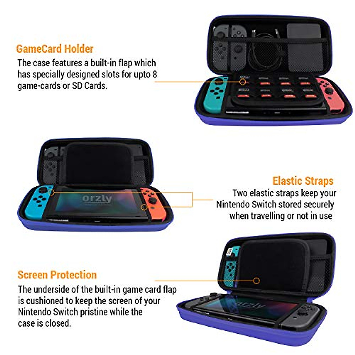 Orzly Carrying case for Nintendo Switch OLED and Switch Console - Midnight Blue Protective Hard Portable Travel case Shell Pouch for Nintendo Switch Console & Accessories