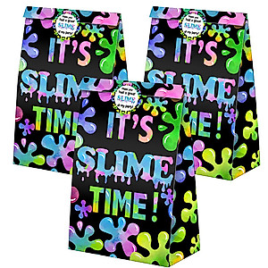 Slime Goodie Bags-24 Pcs Slime Party Favors Candy Bags with Stickers, Slime Goody Gift Treat Bags Slime Themed Birthday Party Supplies