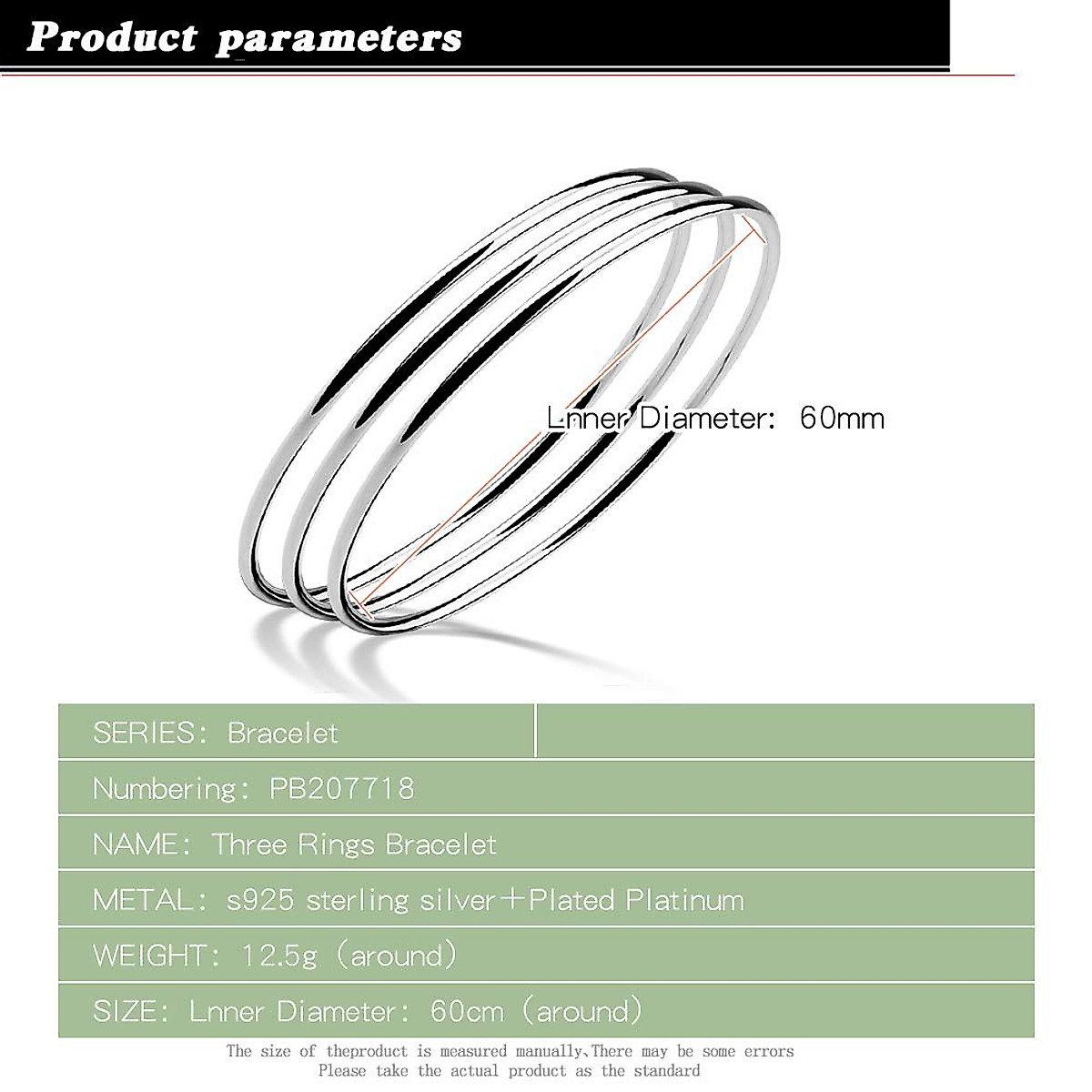 Dankadi Minimalist Women Bracelet 925 Sterling Silver 3 Ring Bangle Diameter 60-65MM Original Design Bracelet DIY Jewelry Birthday Gift (60mm silver 3 loop)