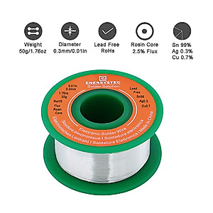 Ultra-Thin Solder Wire 0.01in (0.3mm) Rosin Core Flux 2.5, Lead Free Solder Wire Sn99 Ag0.3 Cu0.7 Flow 50g Electronics Soldering Electric Solder