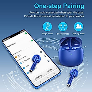Wireless Earbud, Bluetooth 5.3 Earbud Stereo Bass, Bluetooth Headphones in Ear Noise Cancelling Mic, Earphones I-PX7 Waterproof Sports, 32H Playtime USB C Charging Case Blue Ear Buds for Android iOS