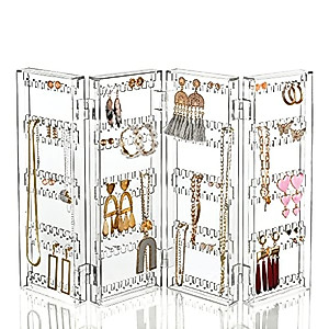 Sagler Jewelry Organizer - 6-Tier Earring Holder Rack For 140 Pairs - Compact Stand For Jewelry - Clear Acrylic Necklace Holder - Foldable & Freestanding Table Top Jewelry Holder - 11.57x4.8x3.46