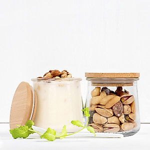 Oui Yogurt Jar Lids, Oui Yogurt Bamboo Jar Lids Set, Wooden Lids for Oui Yogurt Jars, Oui Yogurt Jars Lids with Silicone Sealing Rings, Cookie Glass Storage Lids, for 5 Oz Oui Yogurt Jars - 4 Pack