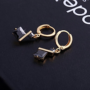 YAZILIND Gold Plated Earring Square Shape Black Cubic Zirconia Pendant Hoop Dangle Earrings Jewelry for Women