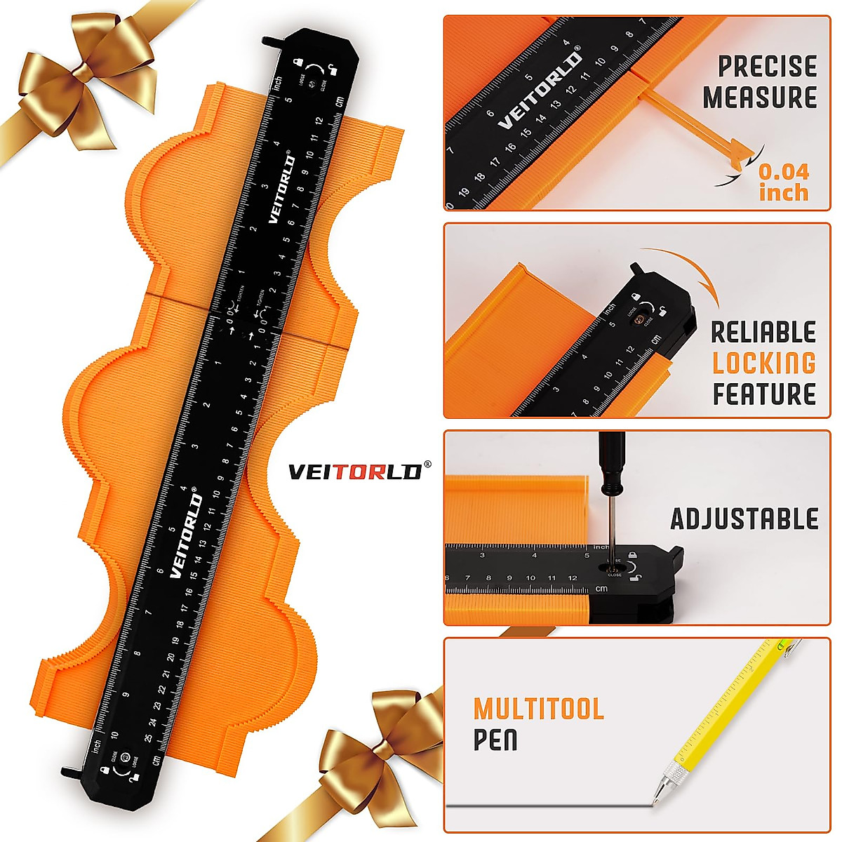 VEITORLD Contour Gauge Profile Tool, Shape Duplicator with Lock, Gifts for Men Dad Husband Him Grandpa Valentines Day Birthday, Stocking Stuffers for Men, Flooring Tools for Woodworking, Construction