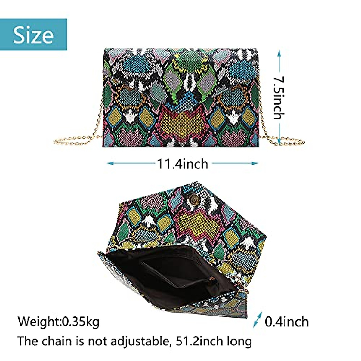 JOBEDE Snakeskin Envelope Clutch Handbag Evening Party Prom Chain Bag Women Shoulder Crossbody Bag