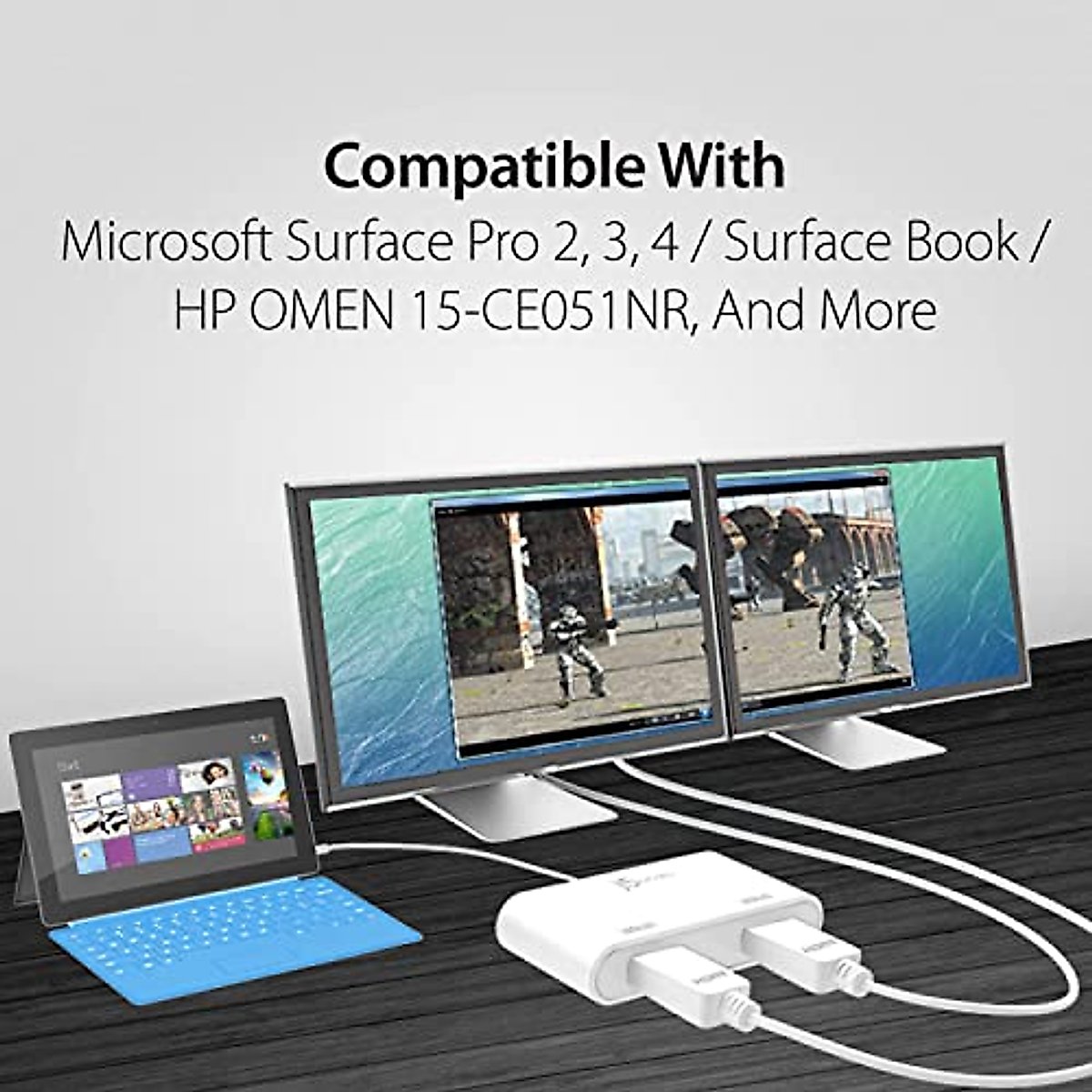 j5create Mini DisplayPort to Dual 4K HDMI MST Adapter, Compatible with Microsoft Surface Pro 2, Surface Book, HP OMEN 15-CE051NR and More (JDA156)