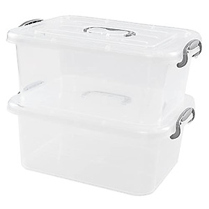 Hommp 8 L Clear Plastic Storage Box, Plastic Latching Box with Lid, 2-Pack