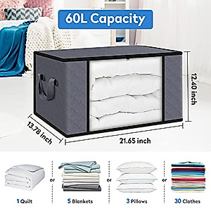 Fabspace Storage Bags Large Capacity Clothes Storage Bins With Durable Handles Sturdy Zippers Thick Fabric for Clothing, Comforter, Blanket Storage Collapsible Closet Containers, 4 Pack, 60L, Grey