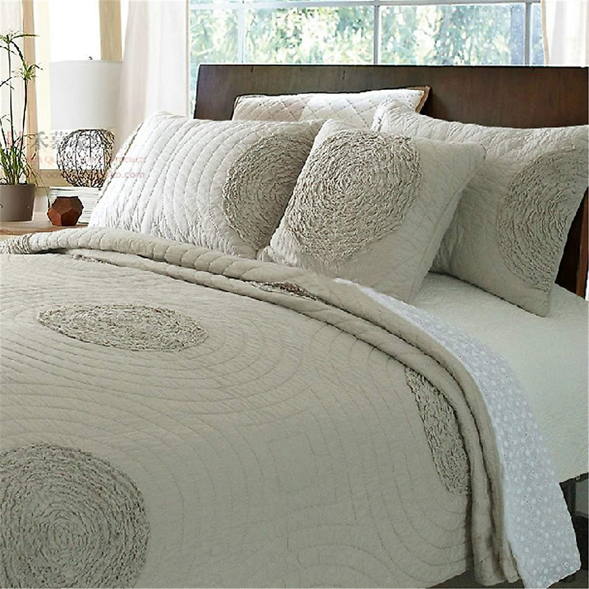 ABREEZE Cotton Rustic Quilt Sets Quilt and Coverlet Set Shabby Farmhouse Bedding Sets Bedspread Taupe Grey King 3D Classic Floral Patterns