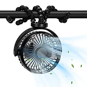 Stroller Fan, Portable Fan 40H Battery Operated Small Clip on Fan 360° Rotate Flexible Tripod 5200mAh Baby Fan Handheld USB Desk Cooling Fan for Bedroom Car Seat Crib Treadmill Travel Camping