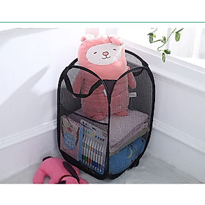 BENJUNC 2 Laundry Baskets, pop-up Laundry Baskets, Foldable mesh Laundry Baskets (Each with 2 Reinforced Handles), Black