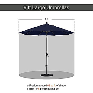 California Umbrella 9' Round Aluminum Market Umbrella, Crank Lift, Push Button Tilt, White Pole, Navy Blue Olefin