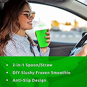 EJ1 Slushie Maker Cup TIK TOK Frozen Magic Double Layer Silicone Squeeze Cup - Quick Cool Stuff Slushy Milk Shake Ice Cream Smoothies Homemade DIY BPA Free Cool Gadget with Lid & Straw for Family