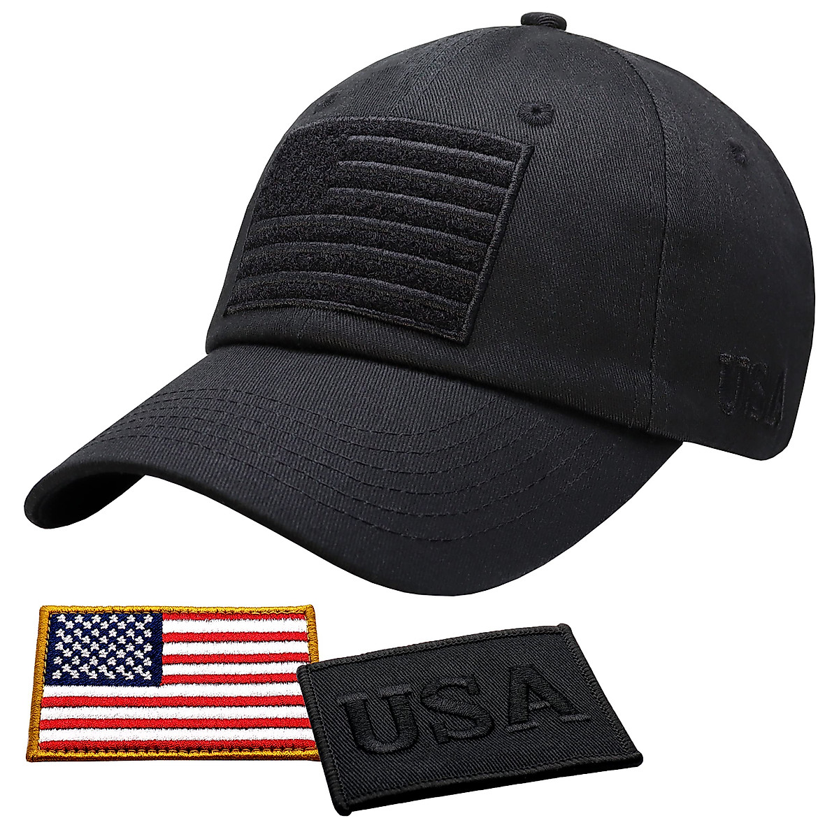 Antourage American Flag Unconstructed Hat for Men and Women Twill Mesh Snapback Baseball USA Flag Cap + 2 Patriotic Patches ((10.8) Black Classic)