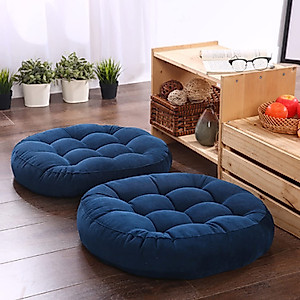 GEORPE Seat Cushion Japanese Futon Floor Pad for Sitting Chair Cushions Round Thick Tatami Mattress Home Office, Deep Blue, 21.65x21.65x3.93in/55x55x10cm