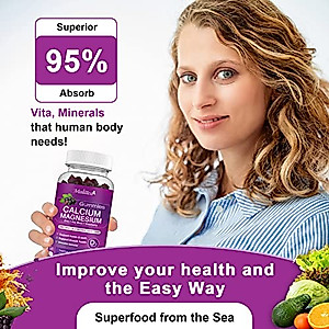 Calcium Magnesium Zinc Gummies with High Absorption Magnesium Glycinate 200mg Potassium -Plant Complex Calcium Supplement with D3 Sea Moss for Bone, Muscles, Calm Mood & Sleep Support - Vegan (2 Pack)