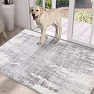 Door Mat, Front Indoor Door Mat Faux Wool Non-Slip Entryway Rug Absorbent Abstract Throw Rug for Indoor Entrance Hallway Laundry Room, High Traffic Areas, 32X48 Inches, Gray Washable