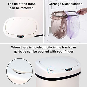 Kitchen Trash Can 13 Gallon,Stainless Steel Trash Can Touchless Garbage Can Large Trash Bin for Kitchen,Bathroom,Restroom,Office Automatic Garbage Bin,White